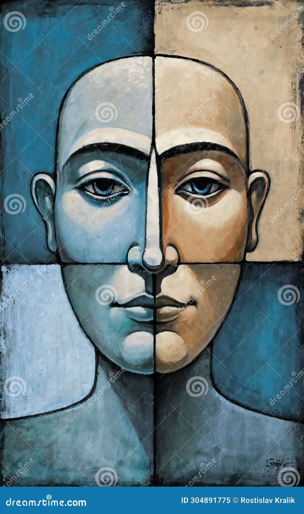 A Two Toned Expressive Abstract Painting of a Cubism Face Stock ...