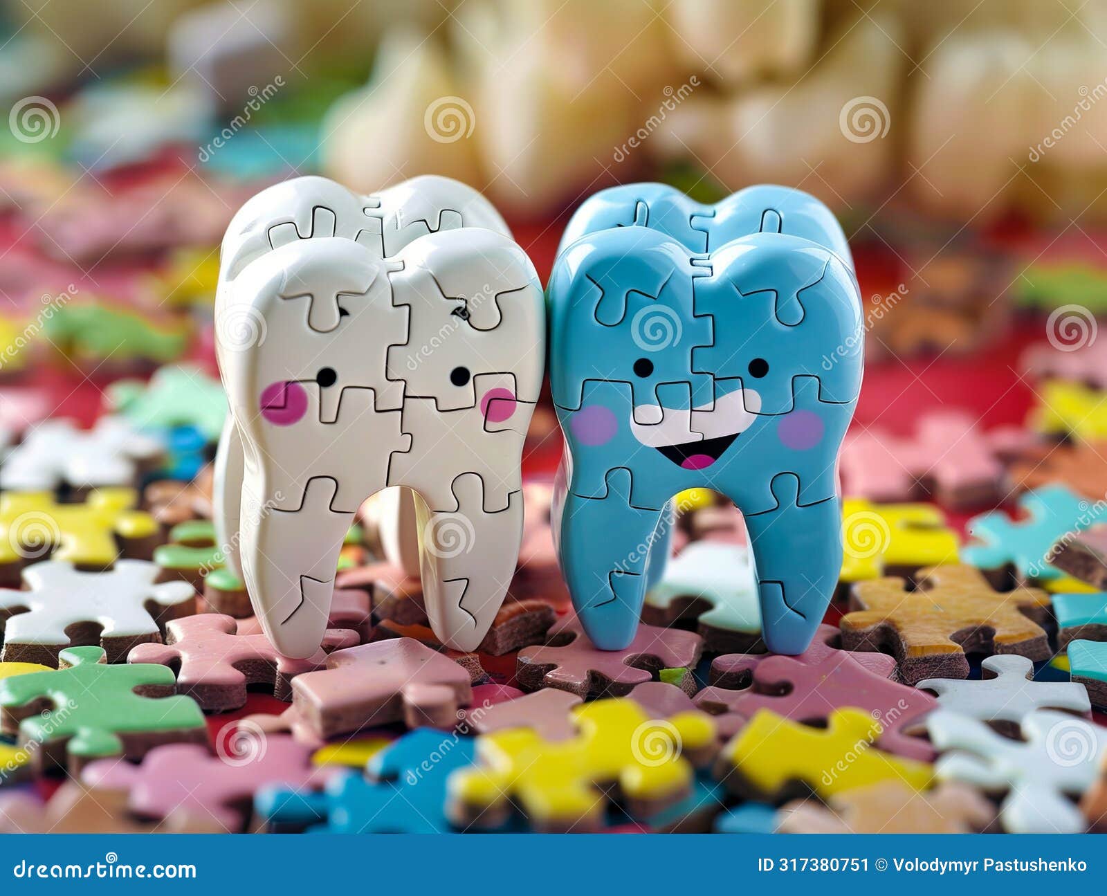 Two Tooth Shaped Puzzle Pieces are Sitting on Top of a Pile of Puzzles ...