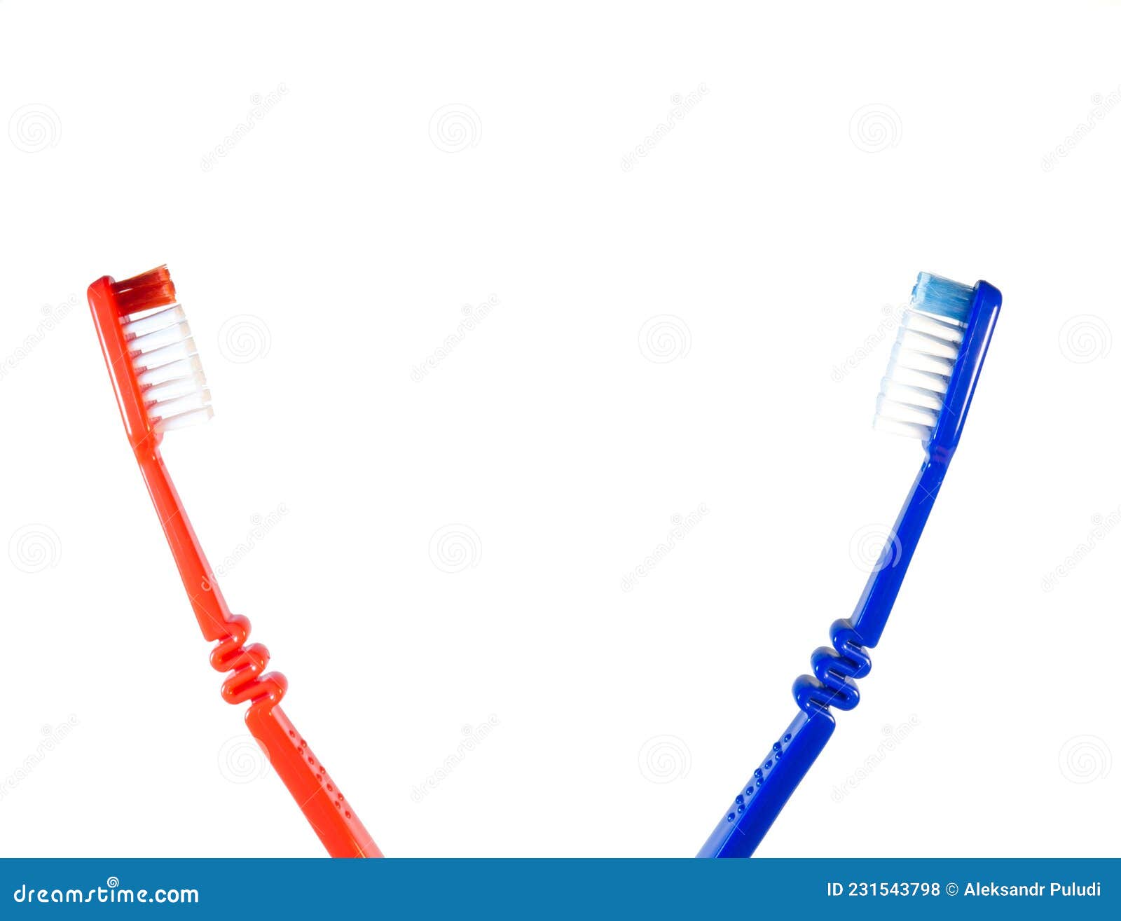 Two Toothbrushes on a White Background. Blue and Red Toothbrushes Stock ...