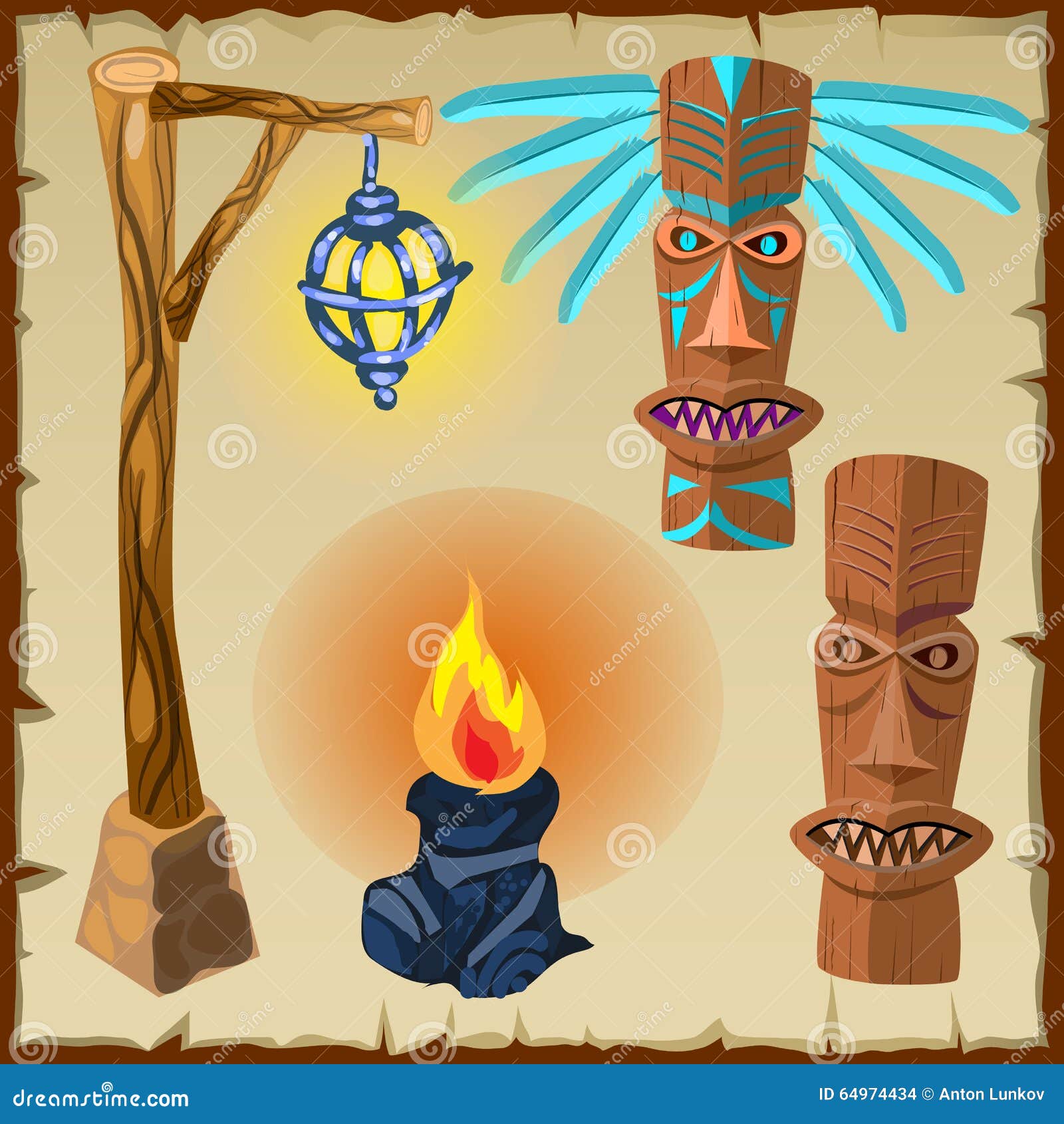 Two Totems, Fire and Lantern, Ancient Symbols Stock Vector ...