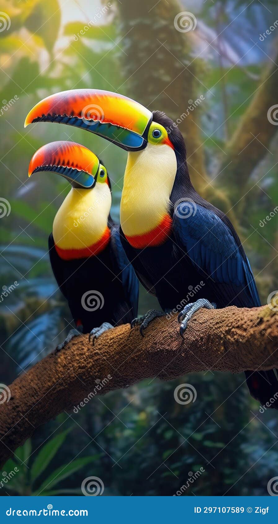 Two Toucans Sitting on a Branch in the Jungle Stock Illustration ...