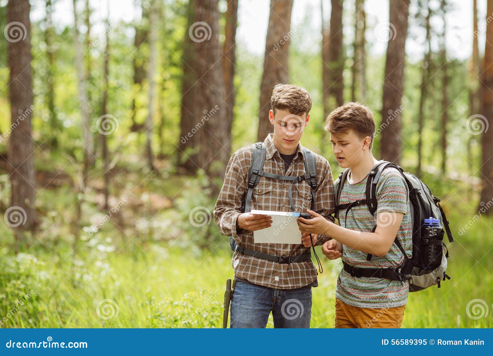 Two Tourist Determine the Route Map and Navigator Stock Image - Image ...
