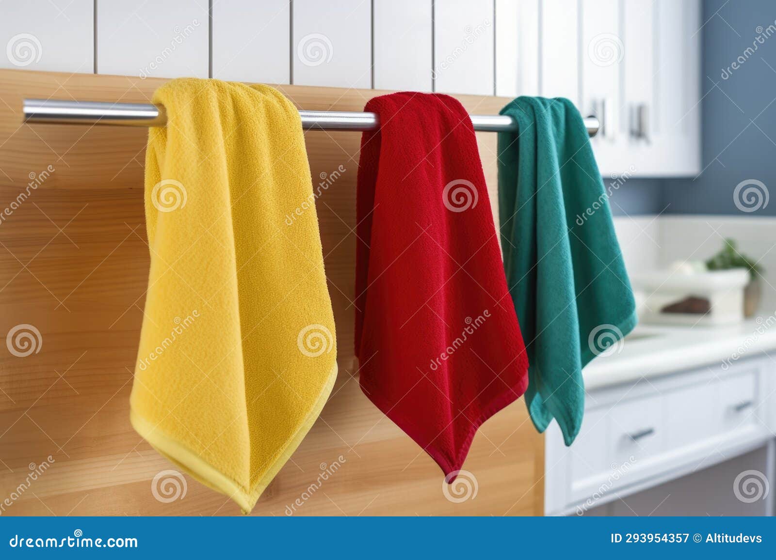 Two Towels Hanging on a Rack Together Stock Image - Image of essentials ...