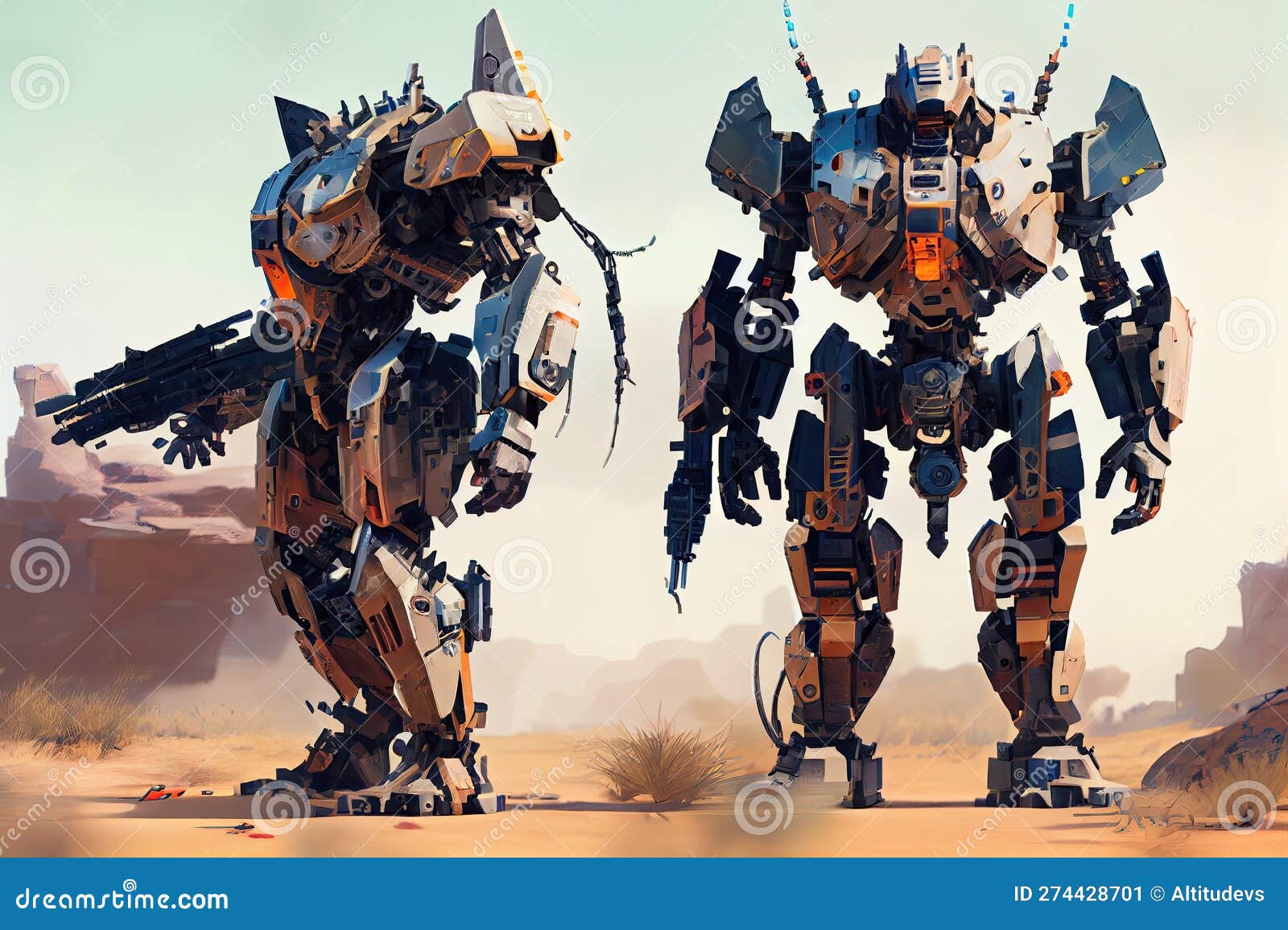 Two Towering Robots, Each Equipped with Advanced Weaponry and Armor ...