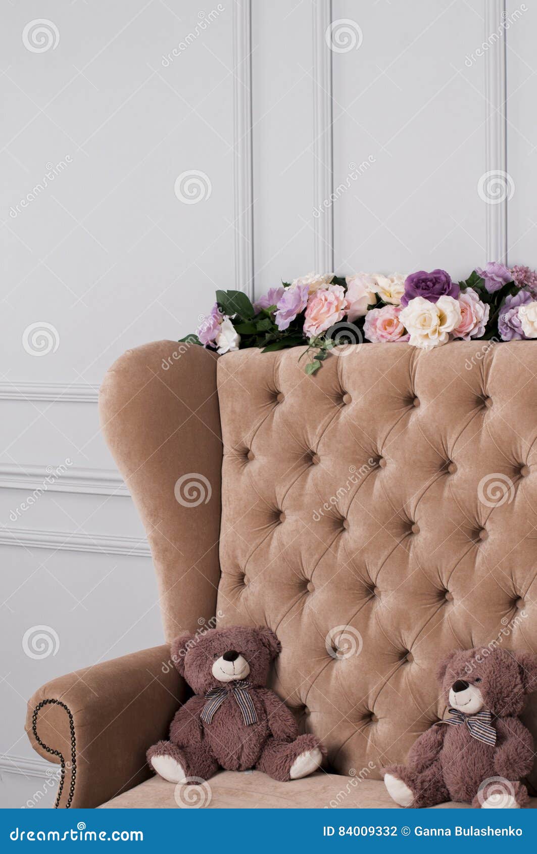 Two Toy Bears on a Brown Sofa Stock Photo - Image of plaything ...