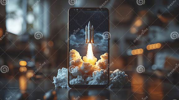 Dual Rocket Launch from Phone with Dramatic Clouds Stock Illustration ...