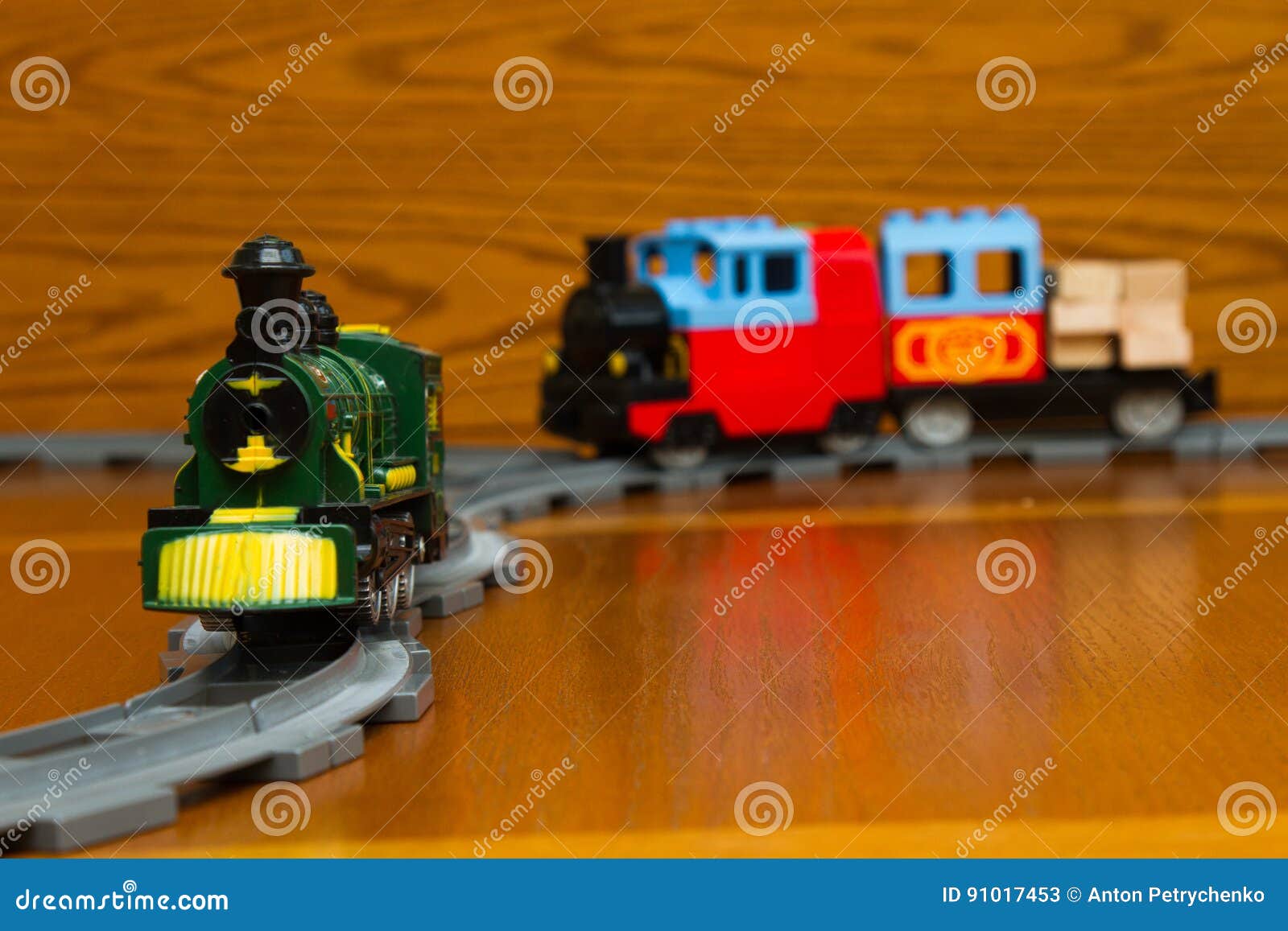 Two Toy Trains on the Gray Rails Stock Image - Image of public, freight ...