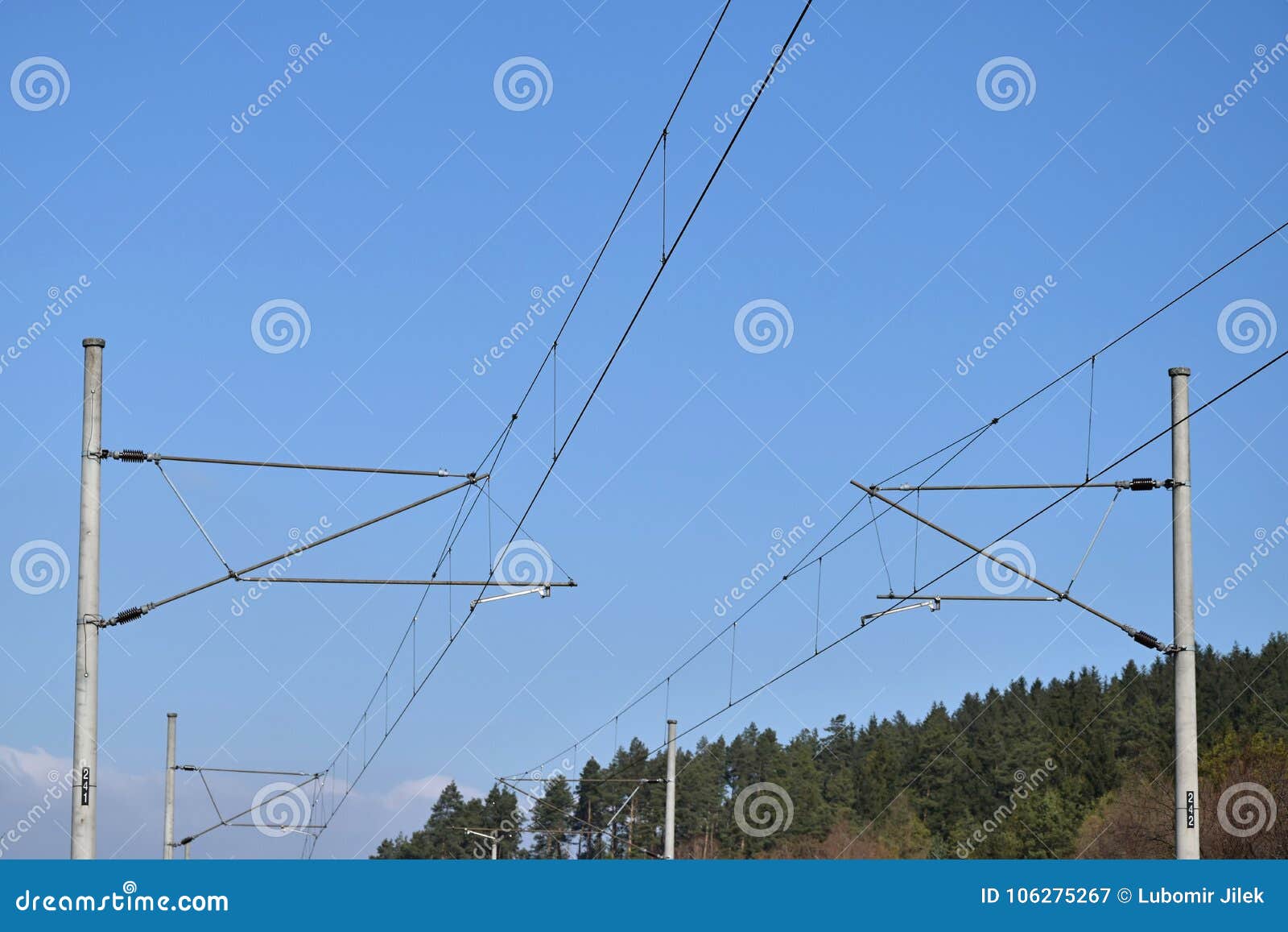 Two Traction Power Line Rail Corridor Stock Image - Image of mast ...