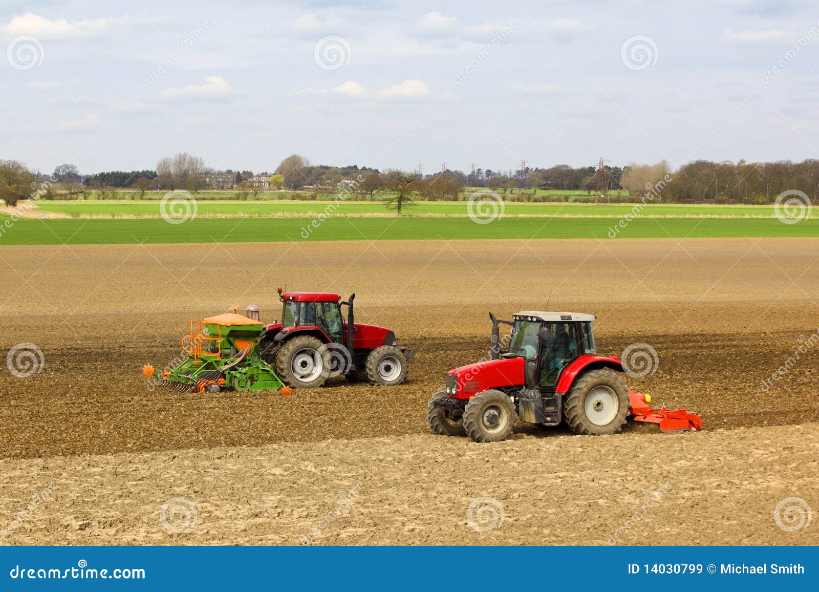 Two tractors stock image. Image of commercial, blue, clouds - 14030799