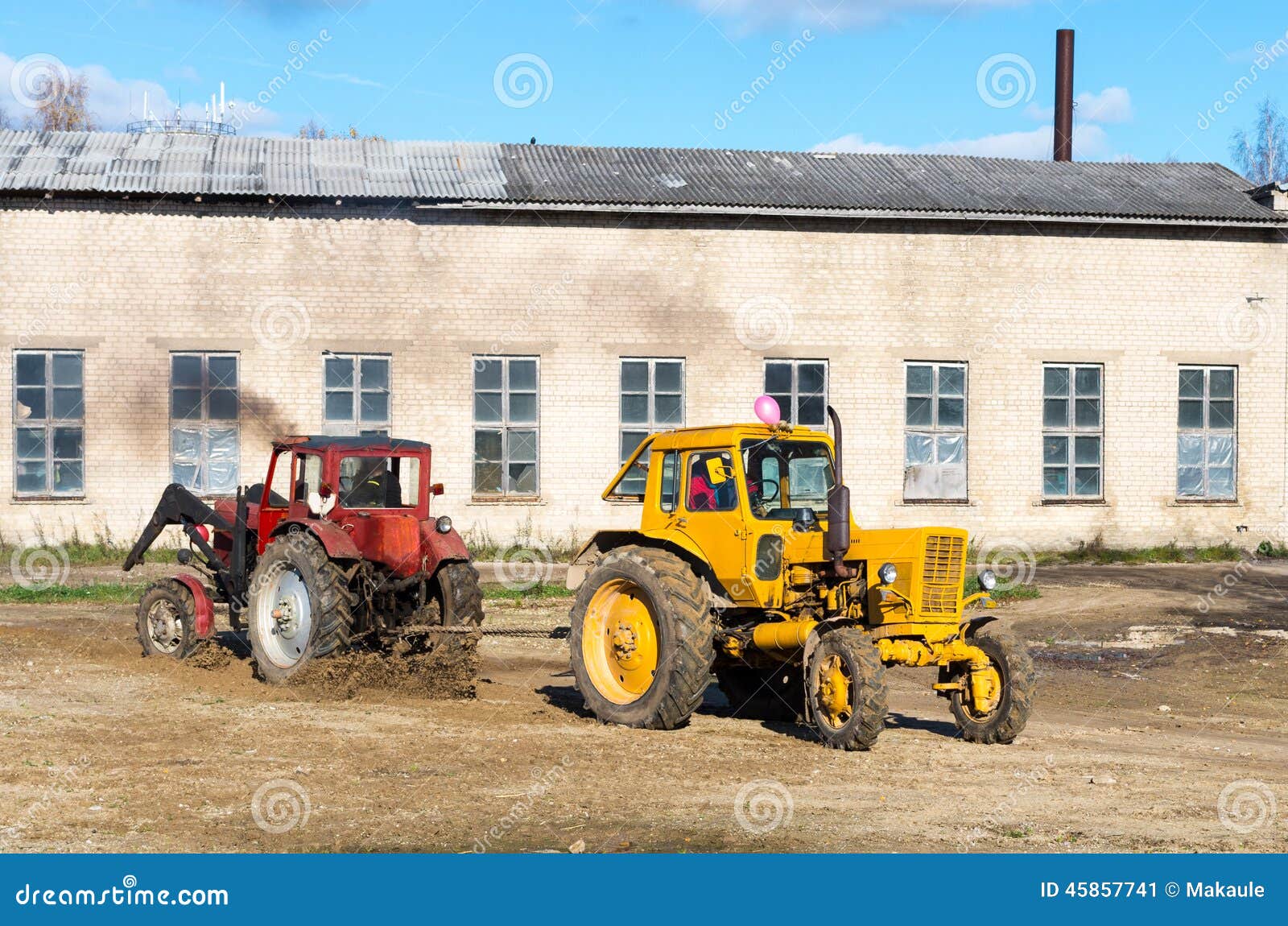Two Tractors Pulling One Another. Stock Image - Image of village ...