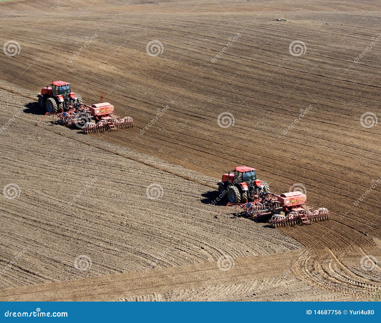 Two tractors sowing stock photo. Image of digging, engine - 14687756
