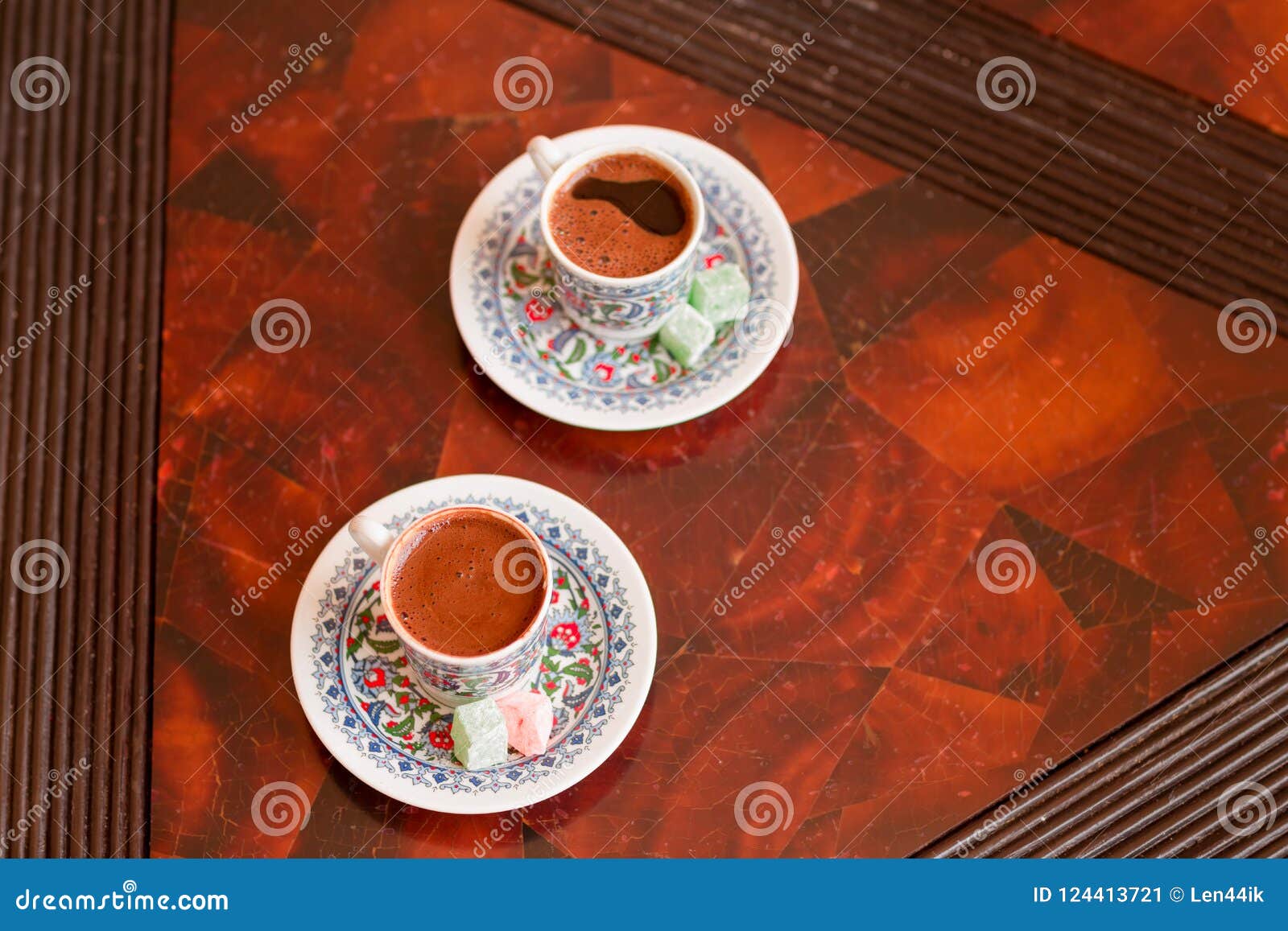 Two Traditional Porcelain Turkish Coffee Cups with Turkish Delight ...