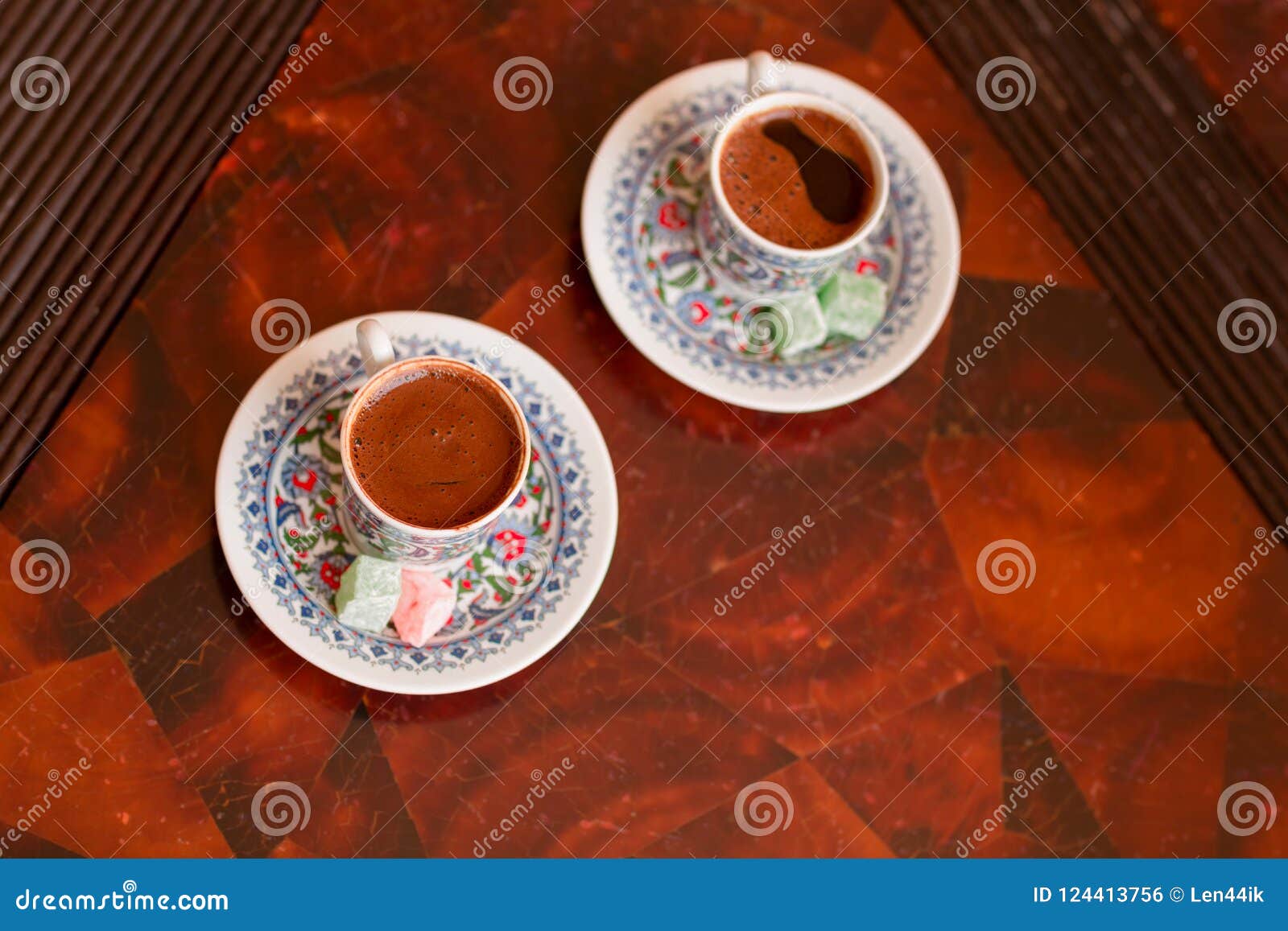 Two Traditional Porcelain Turkish Coffee Cups with Turkish Delight ...