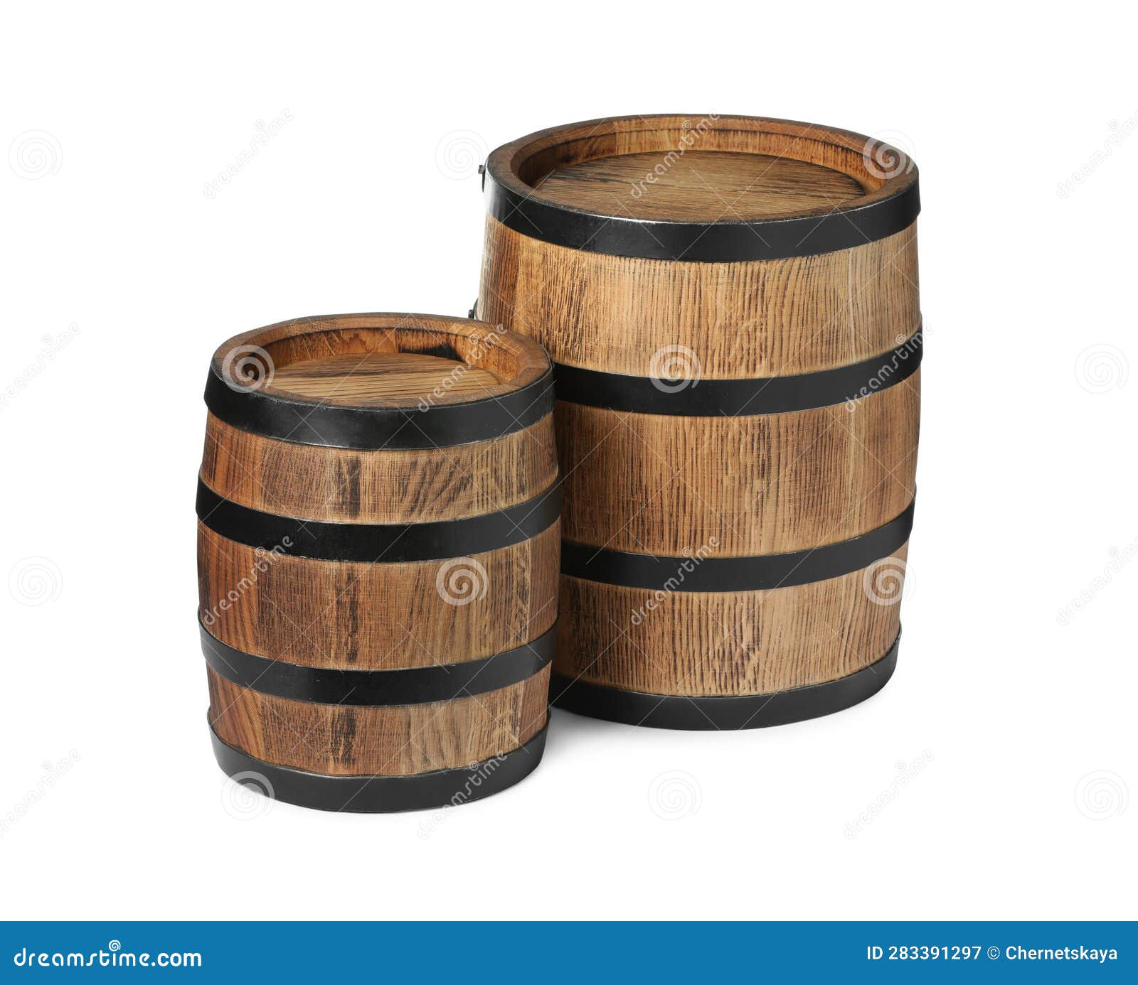 Two Traditional Wooden Barrels Isolated on White Stock Image - Image of ...