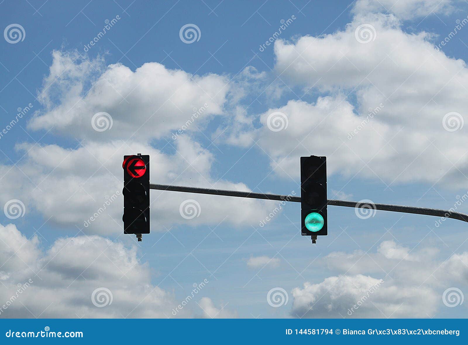 Two Traffic Lights One Red To the Left Side and One Green Light To ...