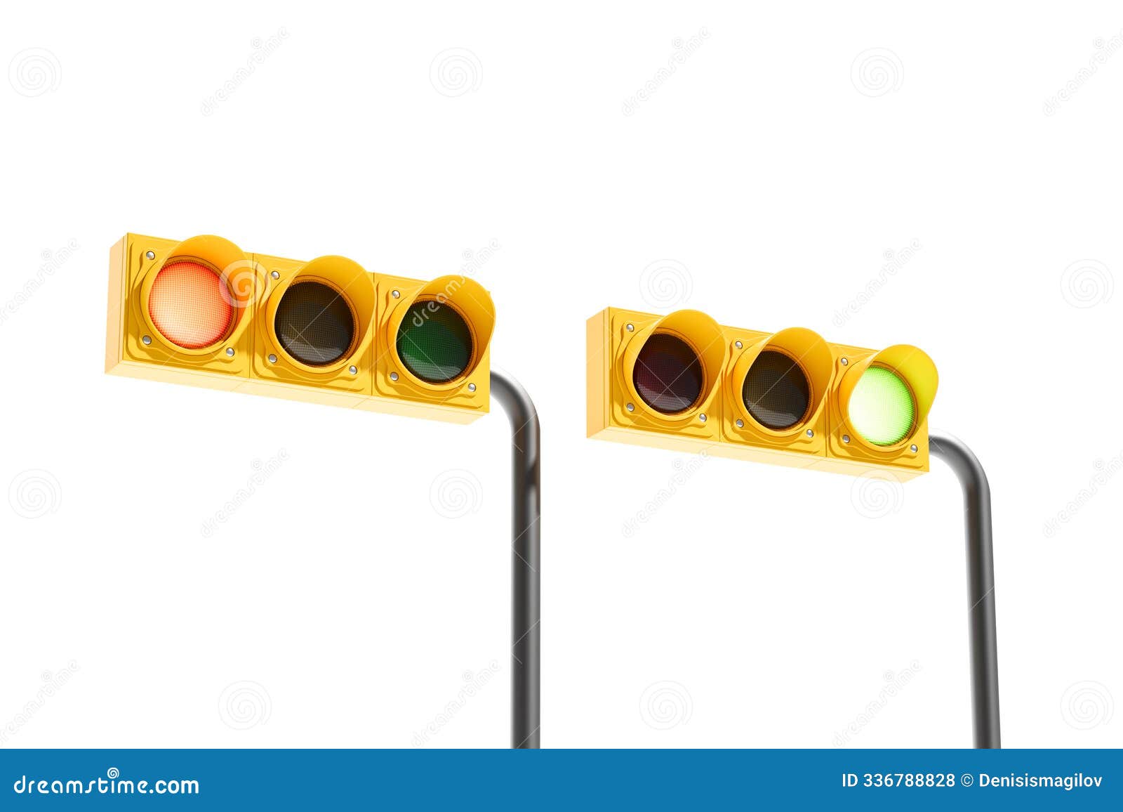 Two Traffic Lights, One Showing Red and the Other Green, on White ...