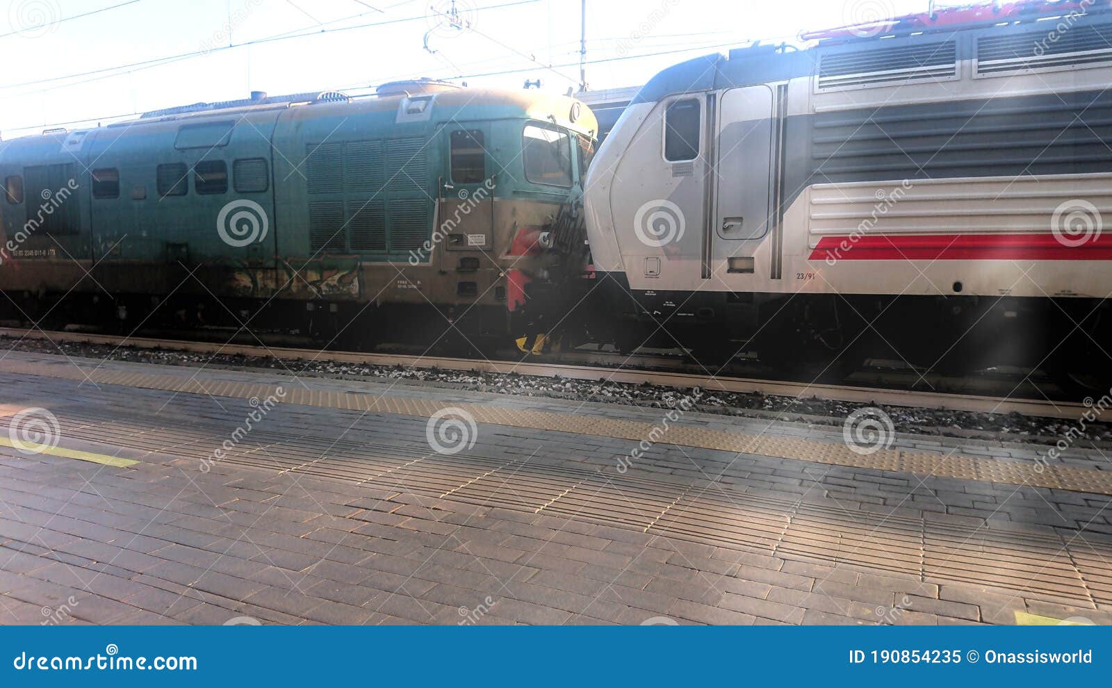 Two Train Locomotives Parked at a Platform Editorial Image - Image of ...
