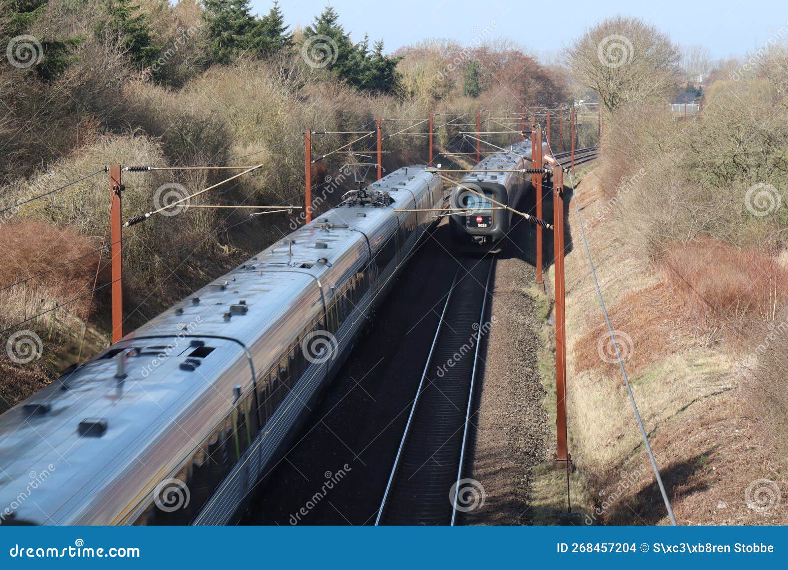 Two Trains Meet on the Railway Tracks Stock Photo - Image of industry ...