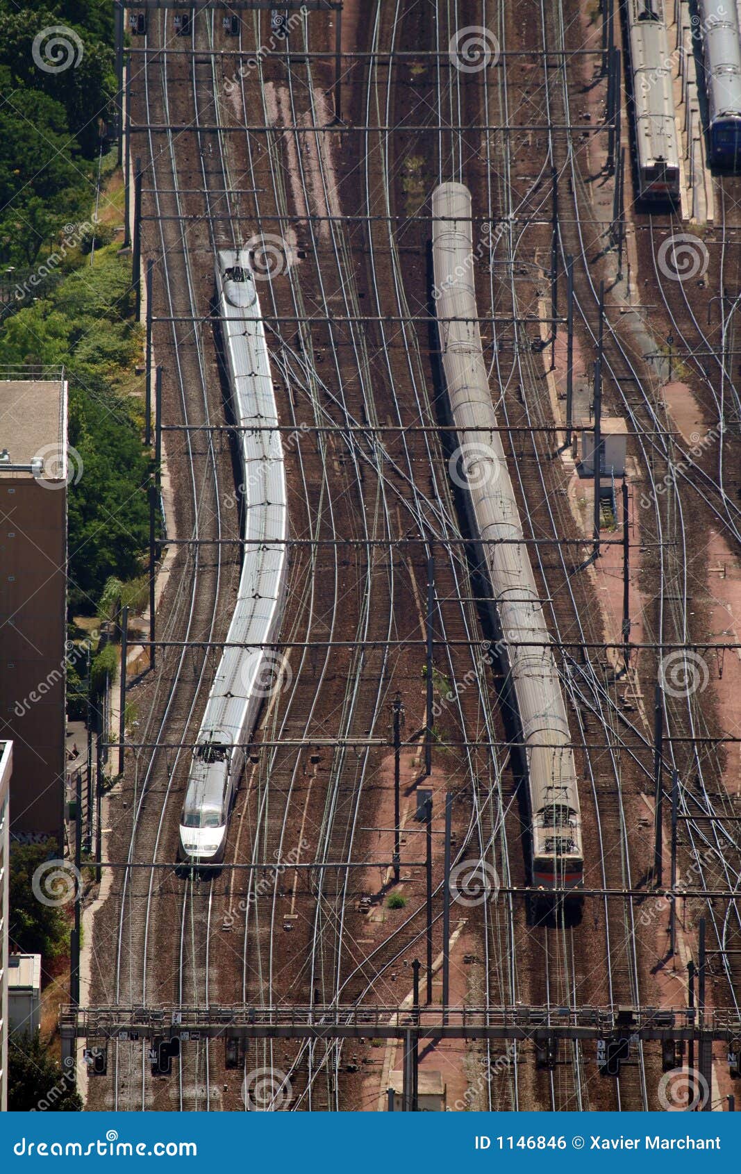 Two trains on tracks stock photo. Image of passenger, track - 1146846