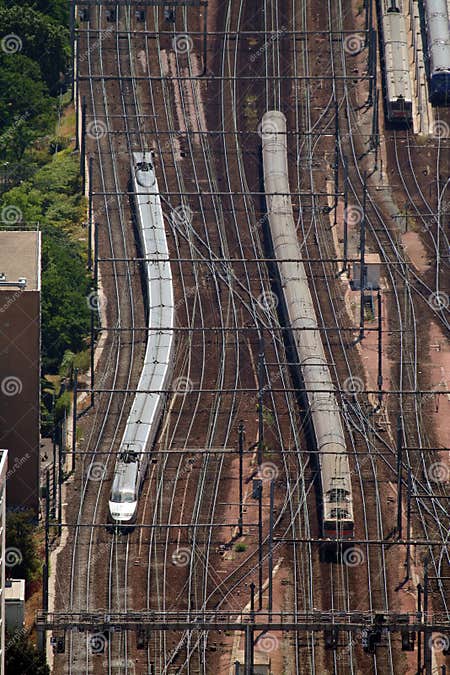 Two trains on tracks stock photo. Image of passenger, track - 1146846