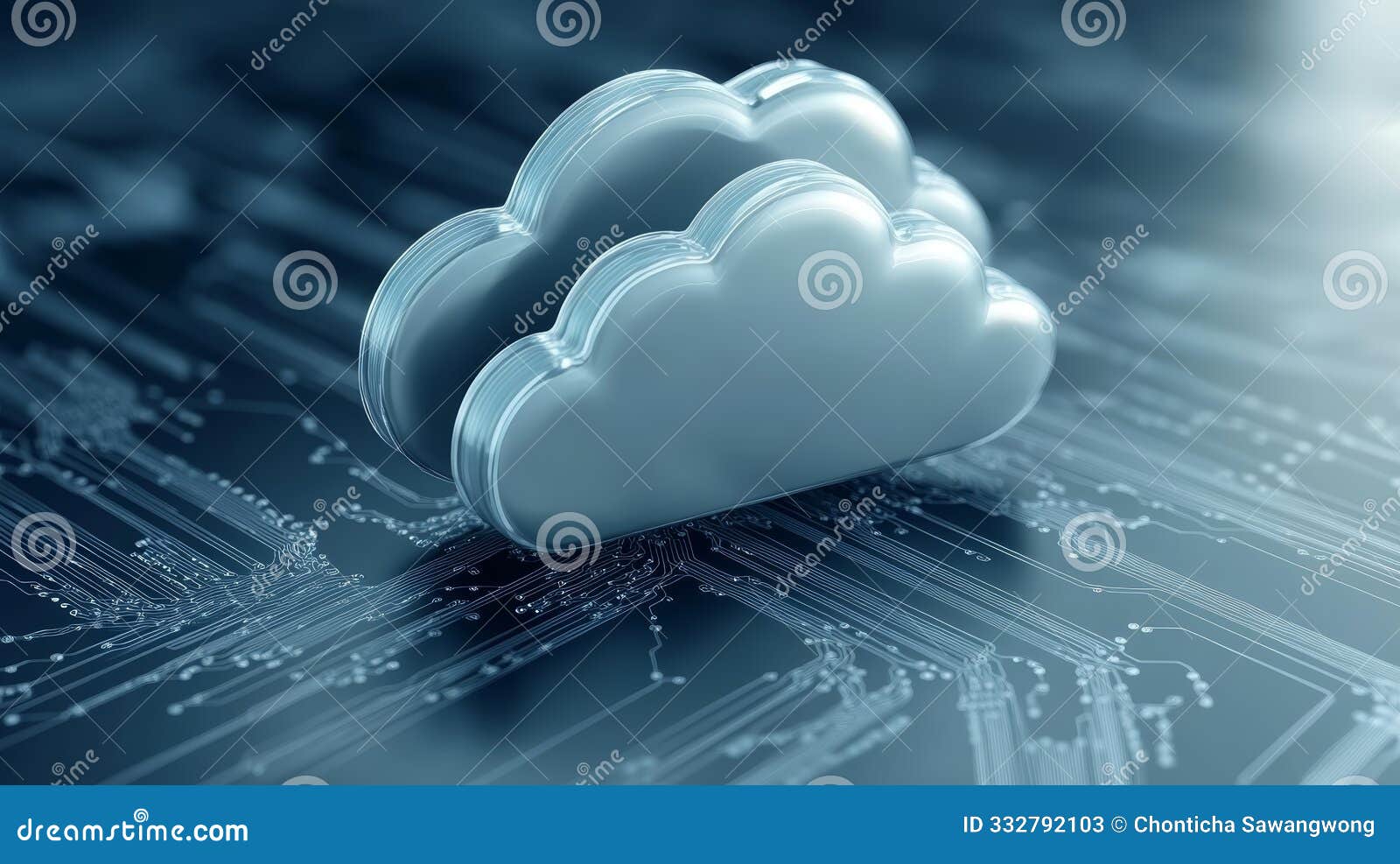 Two Translucent Cloud Icons Sit on a Circuit Board, Representing Cloud ...