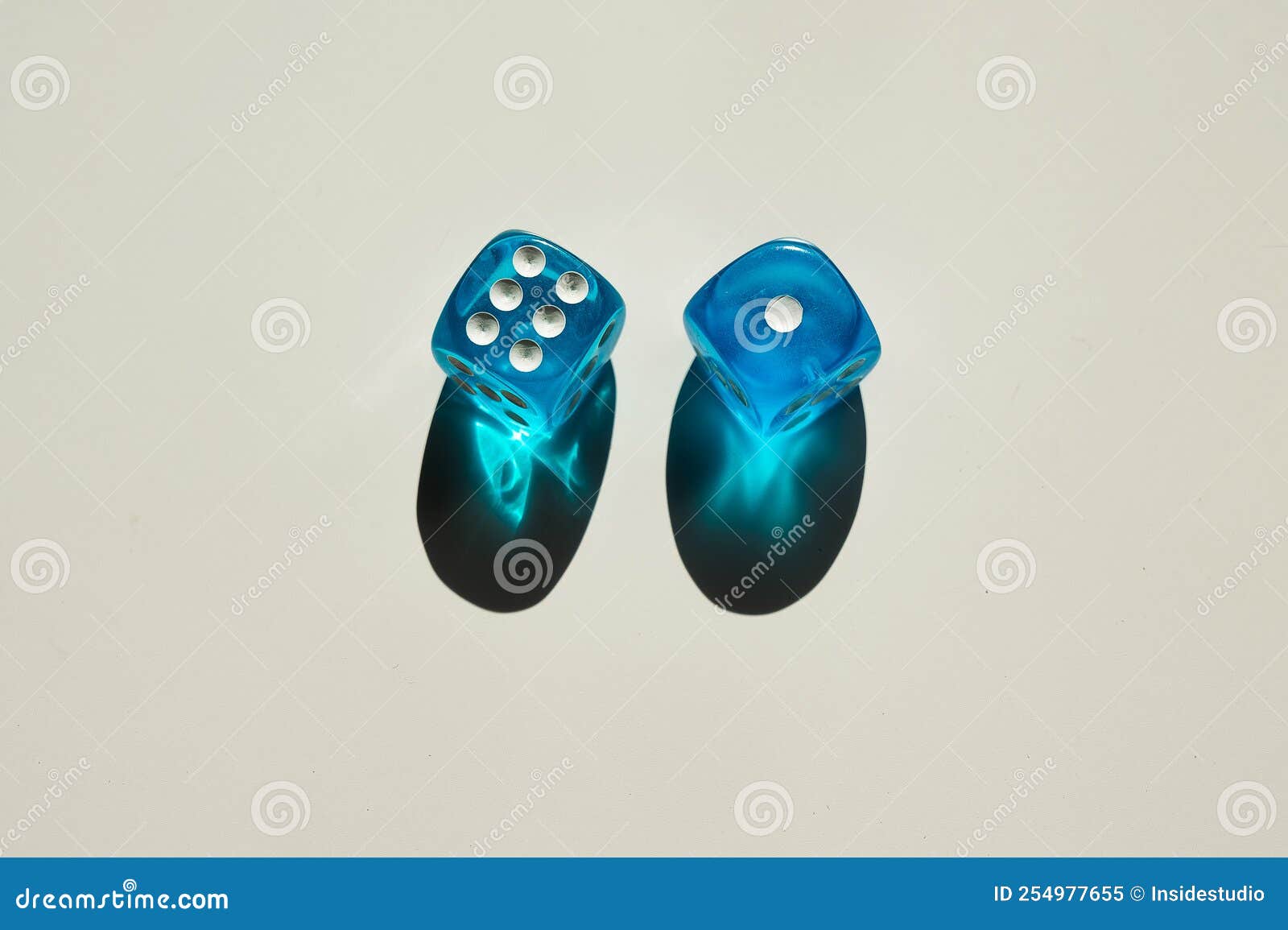 Two Transparent Blue Dice on a White Table. Stock Image - Image of ...