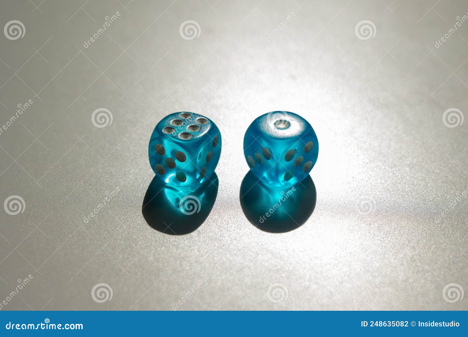 Two Transparent Blue Dice on a White Table. Stock Photo - Image of ...