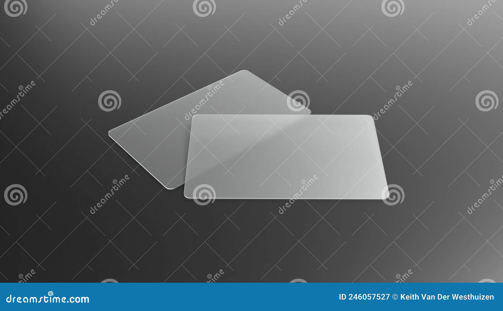 Two Transparent Clear Cards Lying Flat on a Dark Matt Black Surface ...