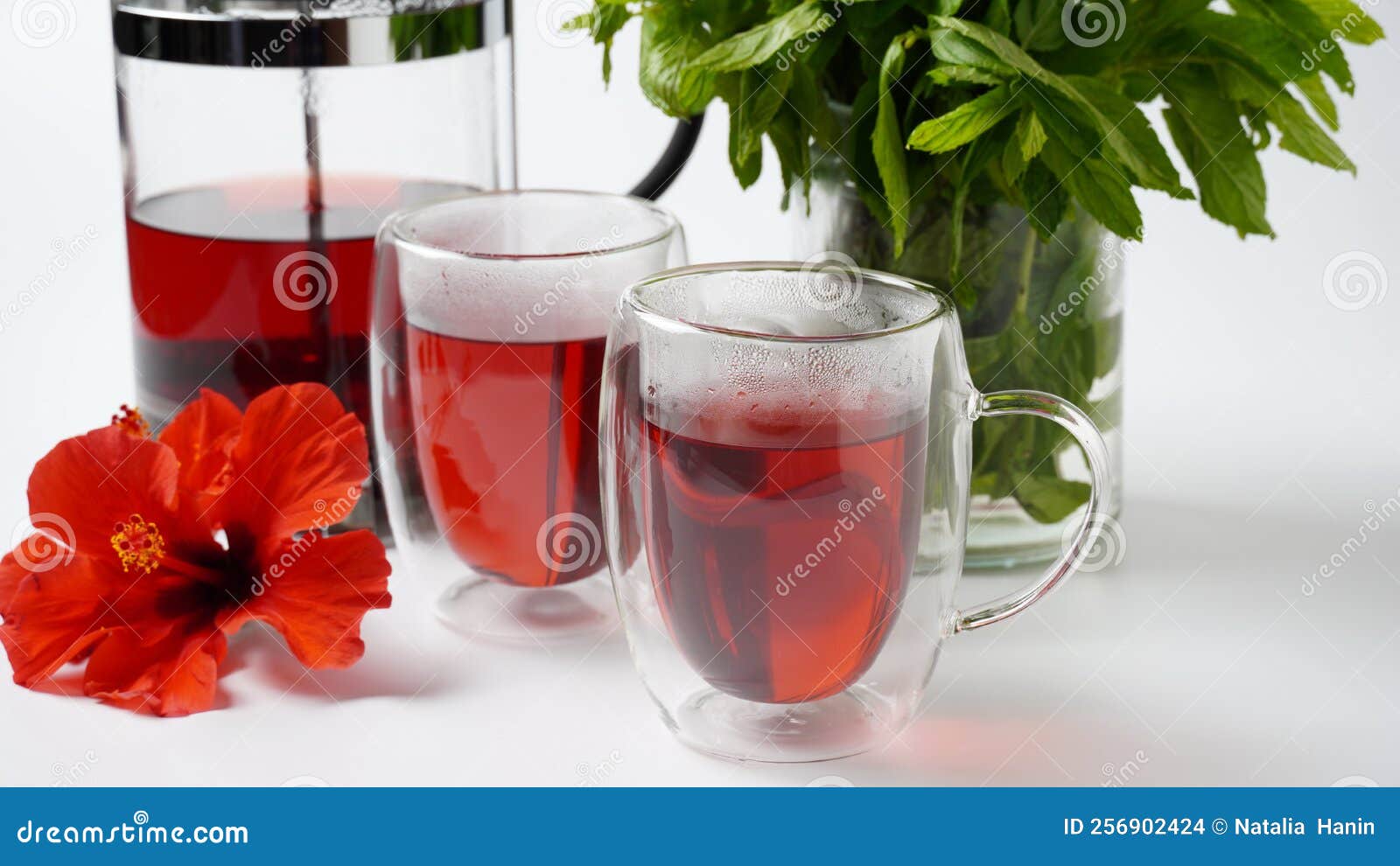 Two Transparent Glasses a with Hot Red Carcade Floral Tea Stock Photo ...