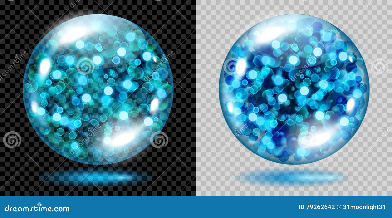 Two Transparent Spheres with Light Blue Sparkles Stock Vector ...