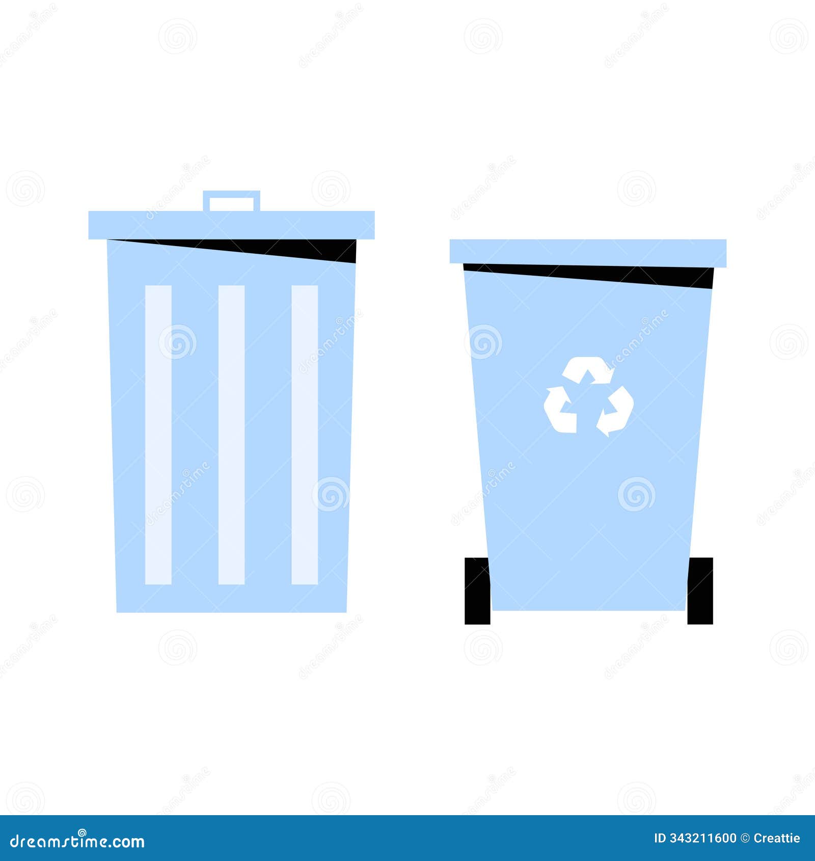 Trash Bins For General And Recyclable Waste In Flat Vector Illustration ...