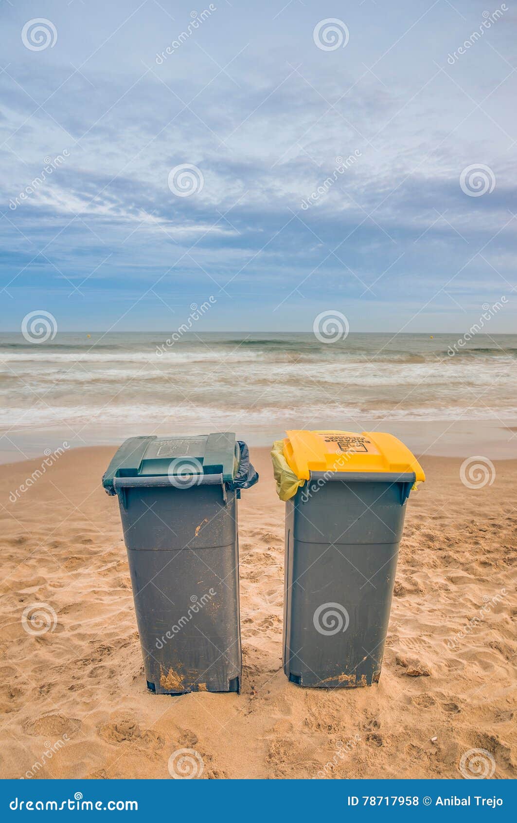 Two Trash Cans on the Beach Stock Photo - Image of environmental, waves ...