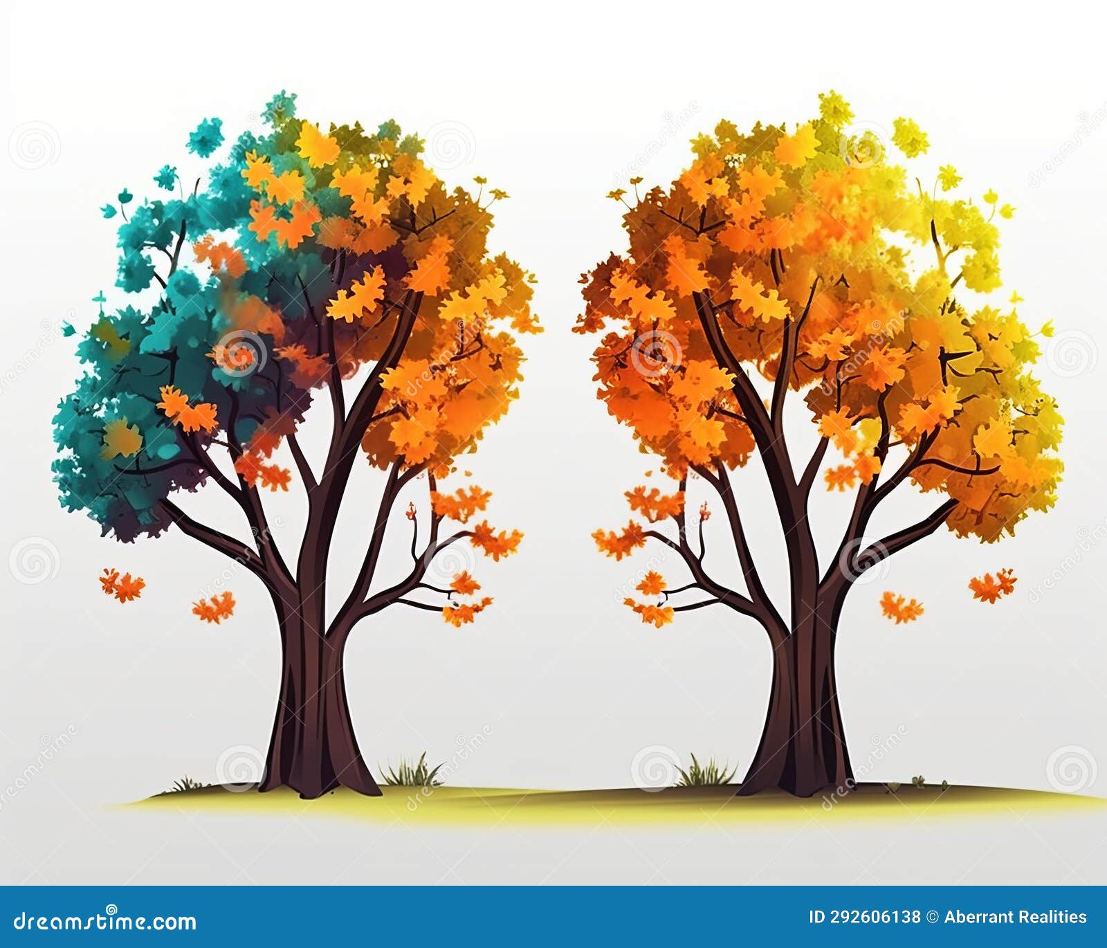 Two Trees with Different Colors of Leaves Stock Photo - Image of wood ...