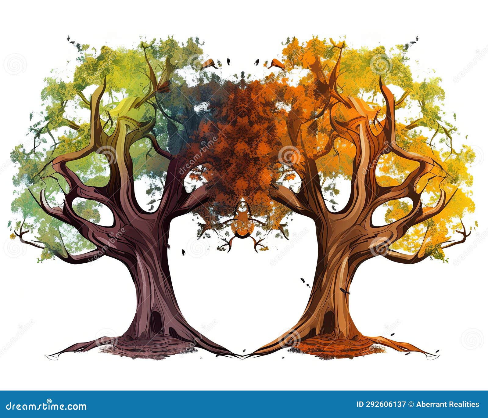 Two Trees with Different Colors are Shown Stock Illustration ...