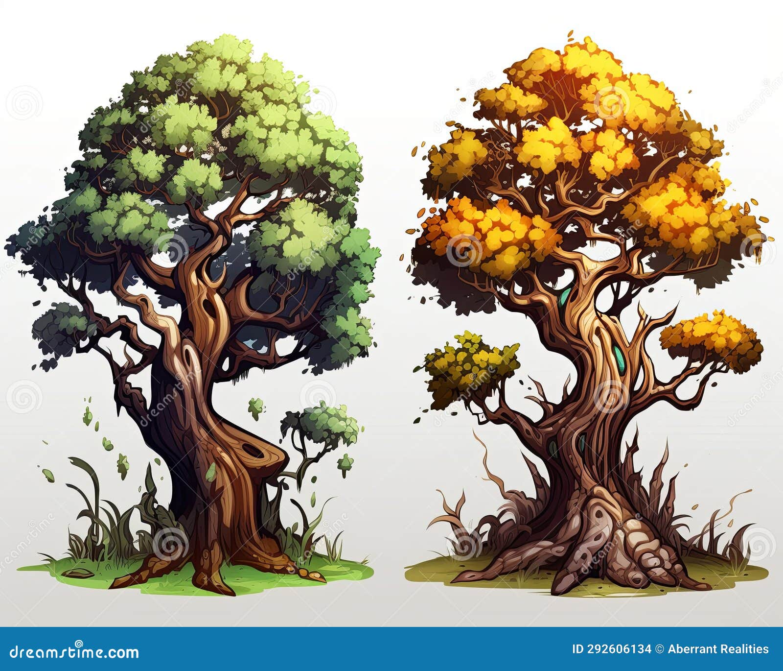 Two Trees with Different Colors and Sizes Stock Illustration ...