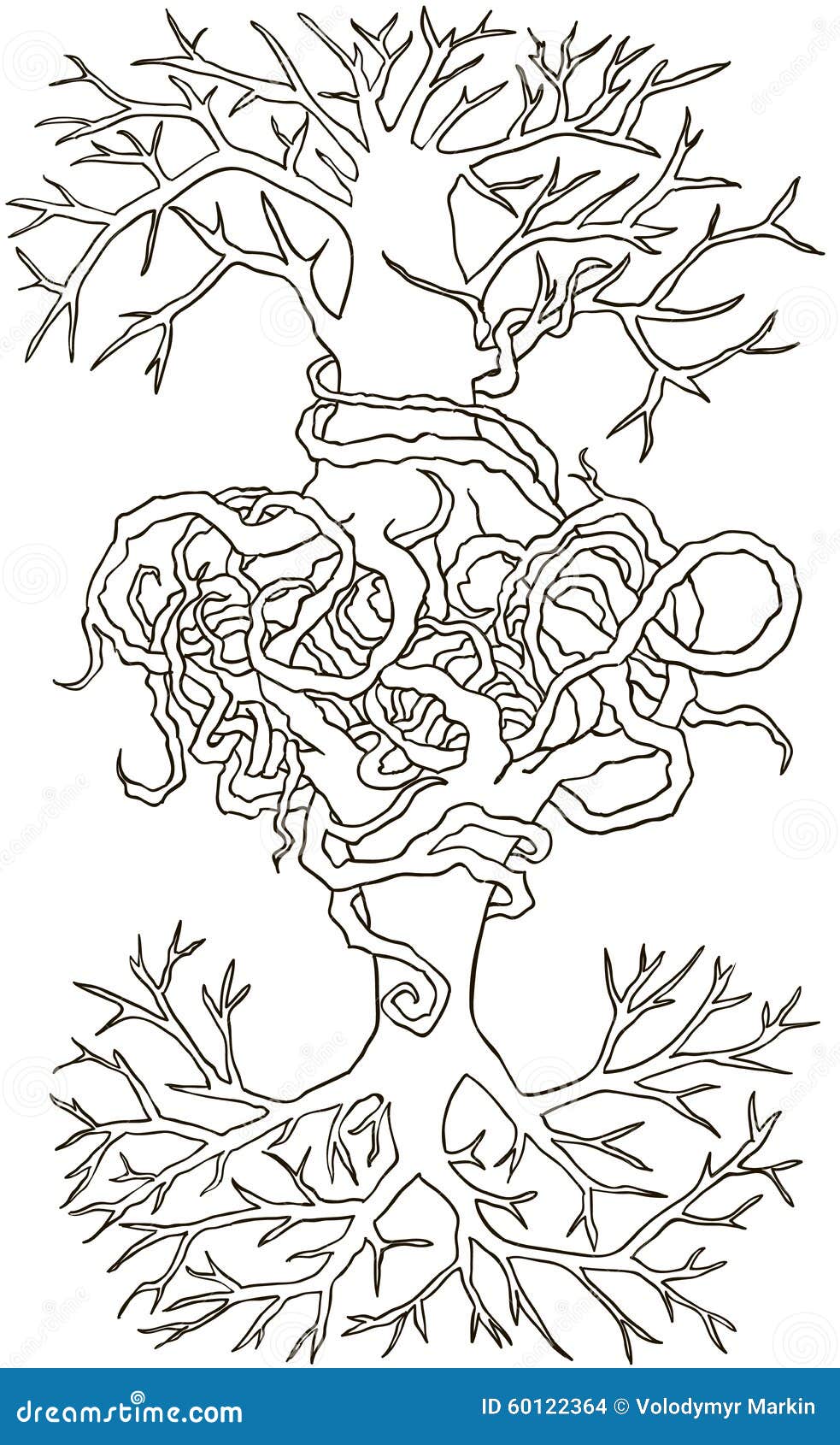 Two Trees Entwined Roots. Hand-drawn Illustration Stock Illustration ...