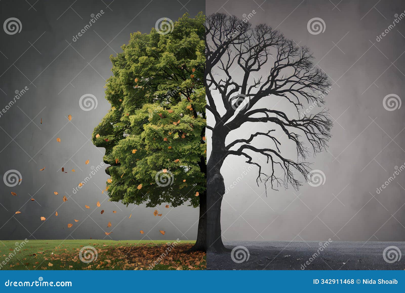 Two Trees Form Human Faces, Symbolizing Contrasting Emotions Against ...