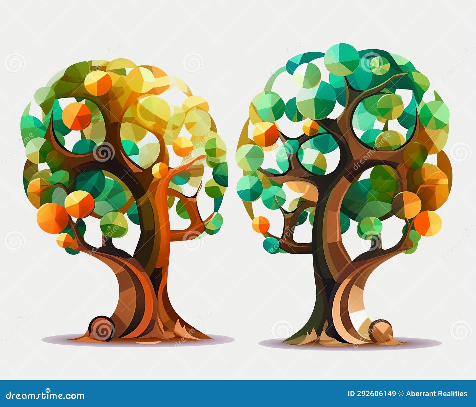 Two Trees with Leaves in Different Colors on a White Background Stock ...