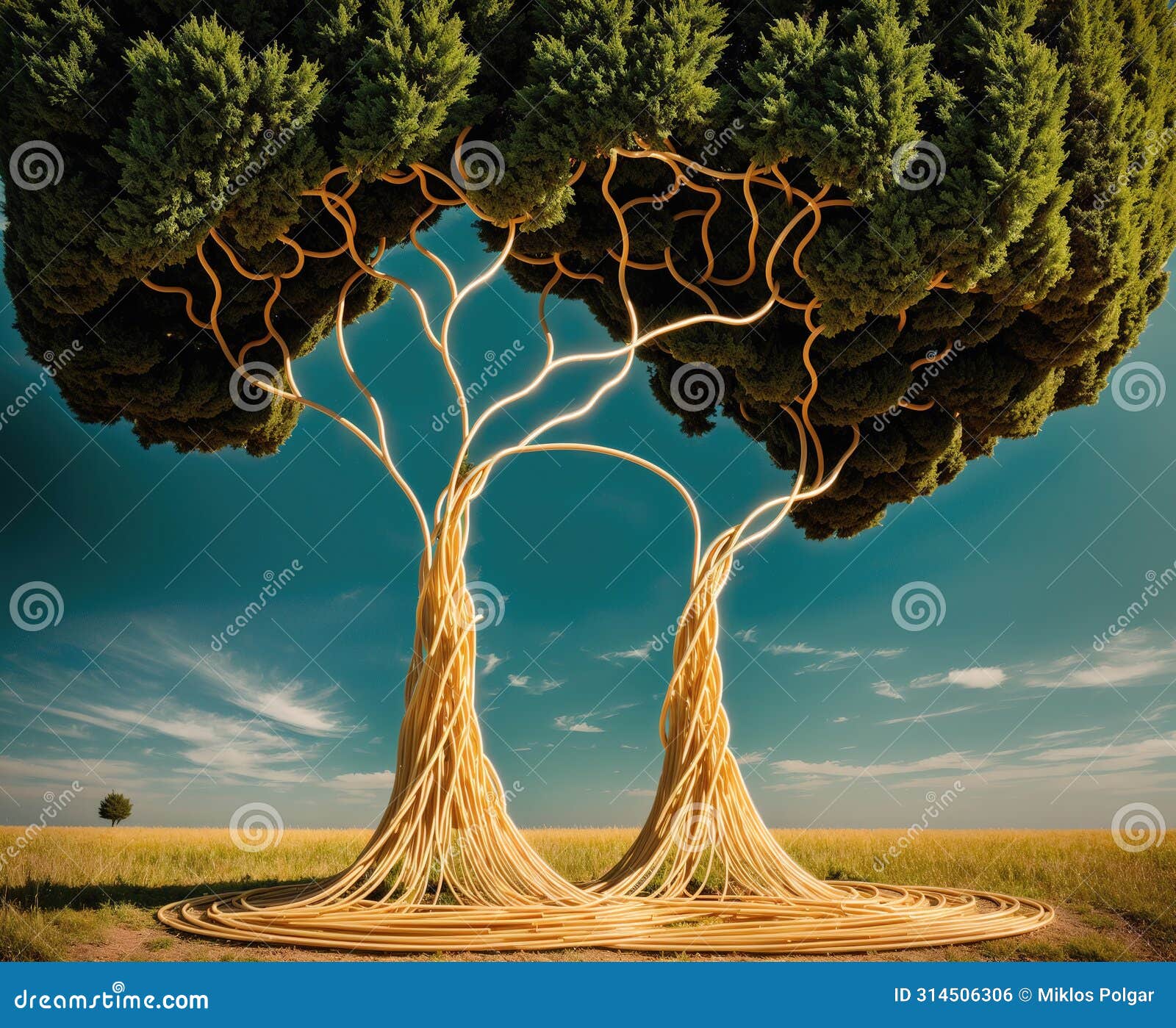 Two Trees in the Middle of a Field, with Their Branches Intertwined ...