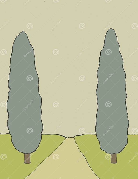 Two trees near path stock illustration. Illustration of perspective ...