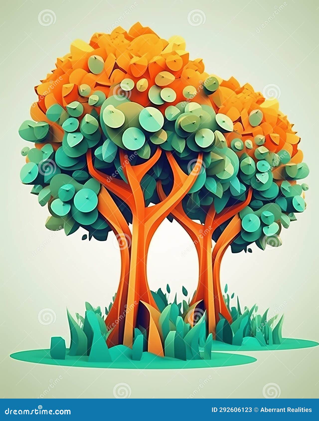 Two Trees are Shown in a 3d Style Stock Illustration - Illustration of ...