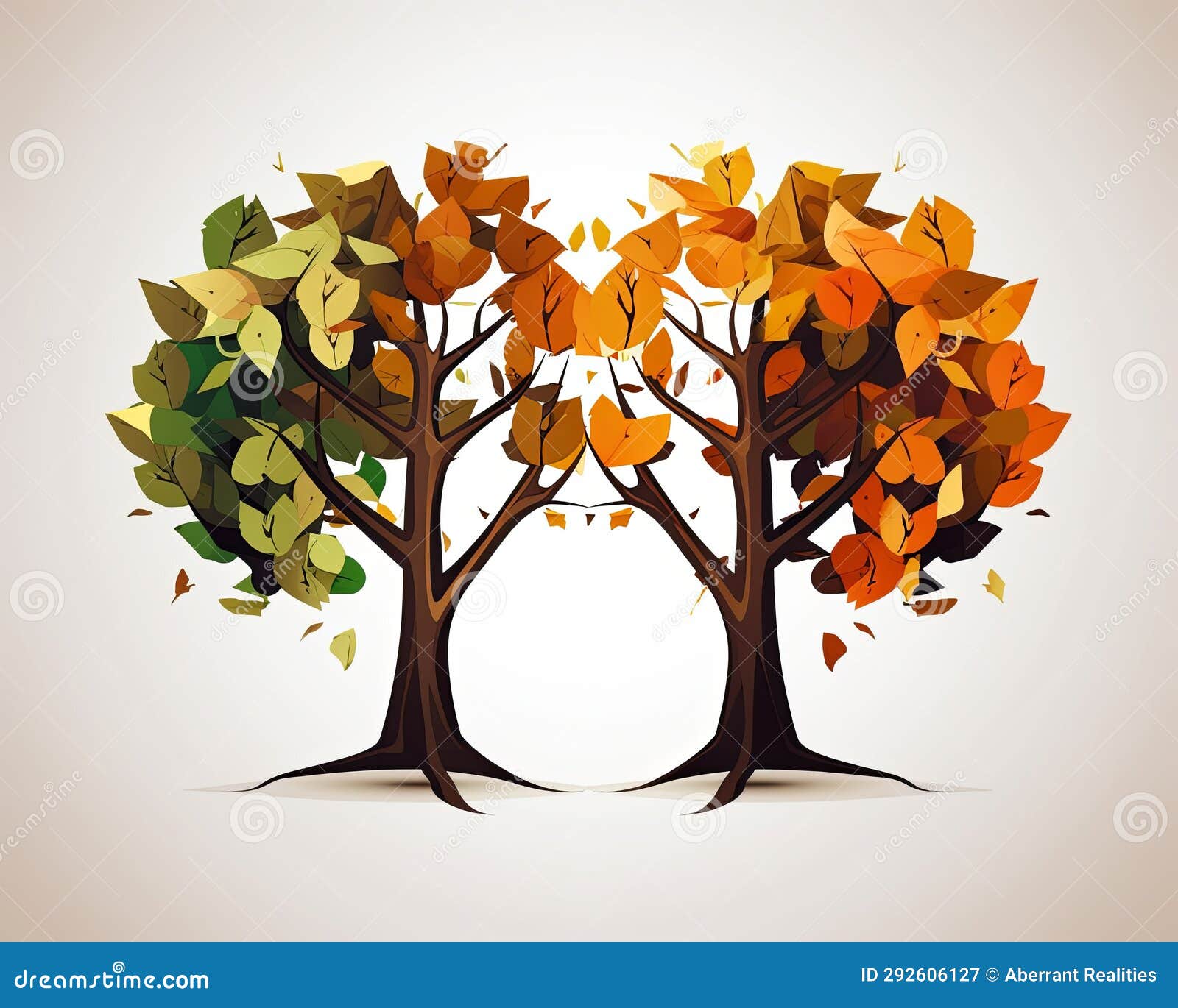 Two Trees are Shown with Leaves Changing Colors Stock Illustration ...