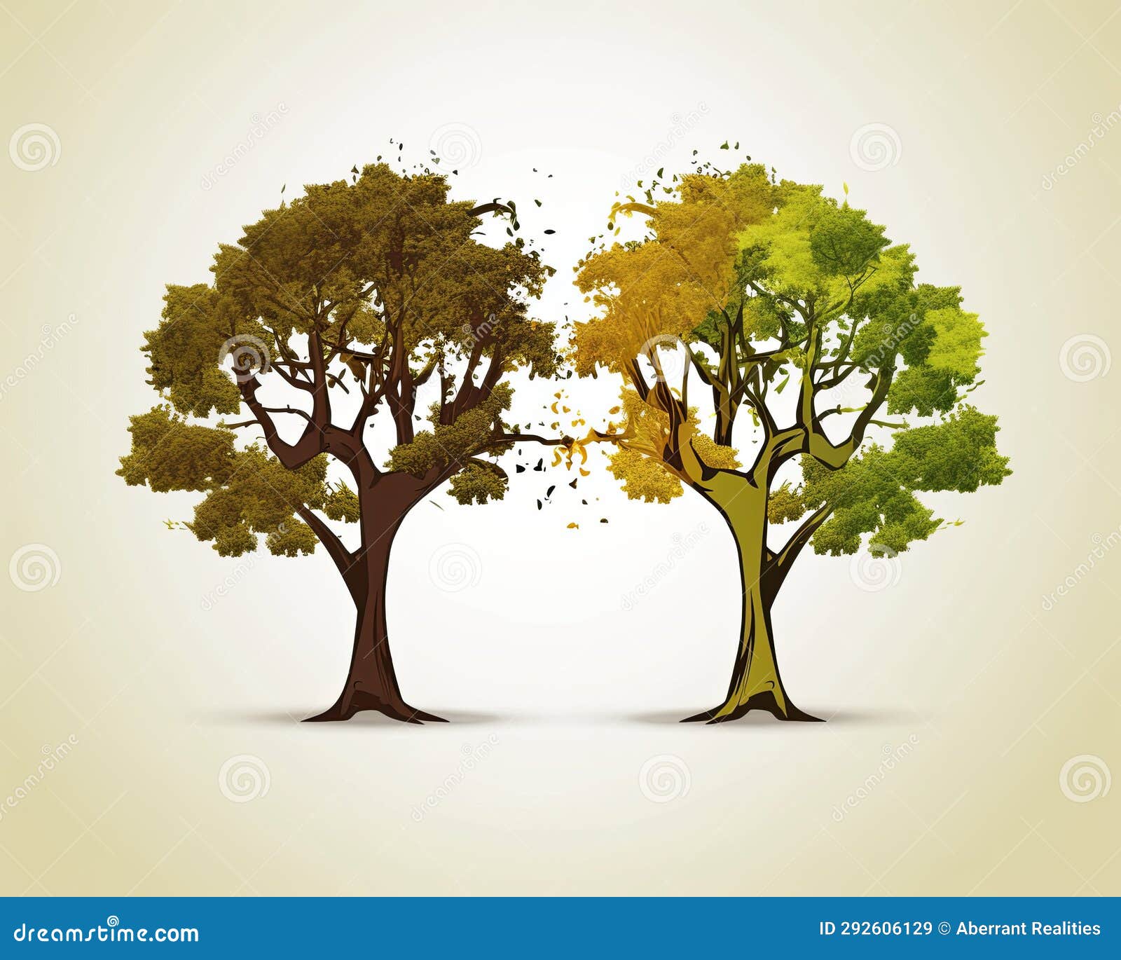 Two Trees are Shown with Leaves Falling Off One of Them Stock ...