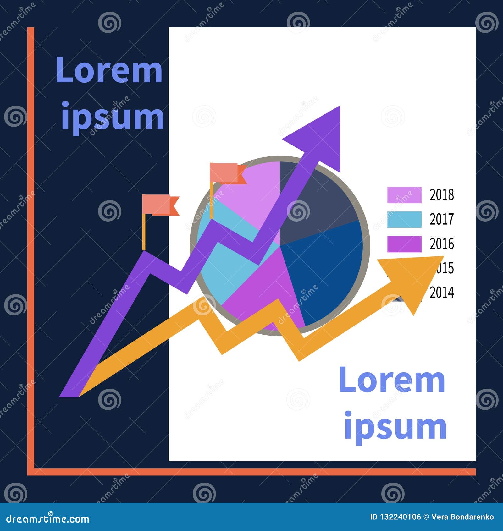 Two Trend Lines, Flags, Up Arrow. Graph Background Stock Vector ...