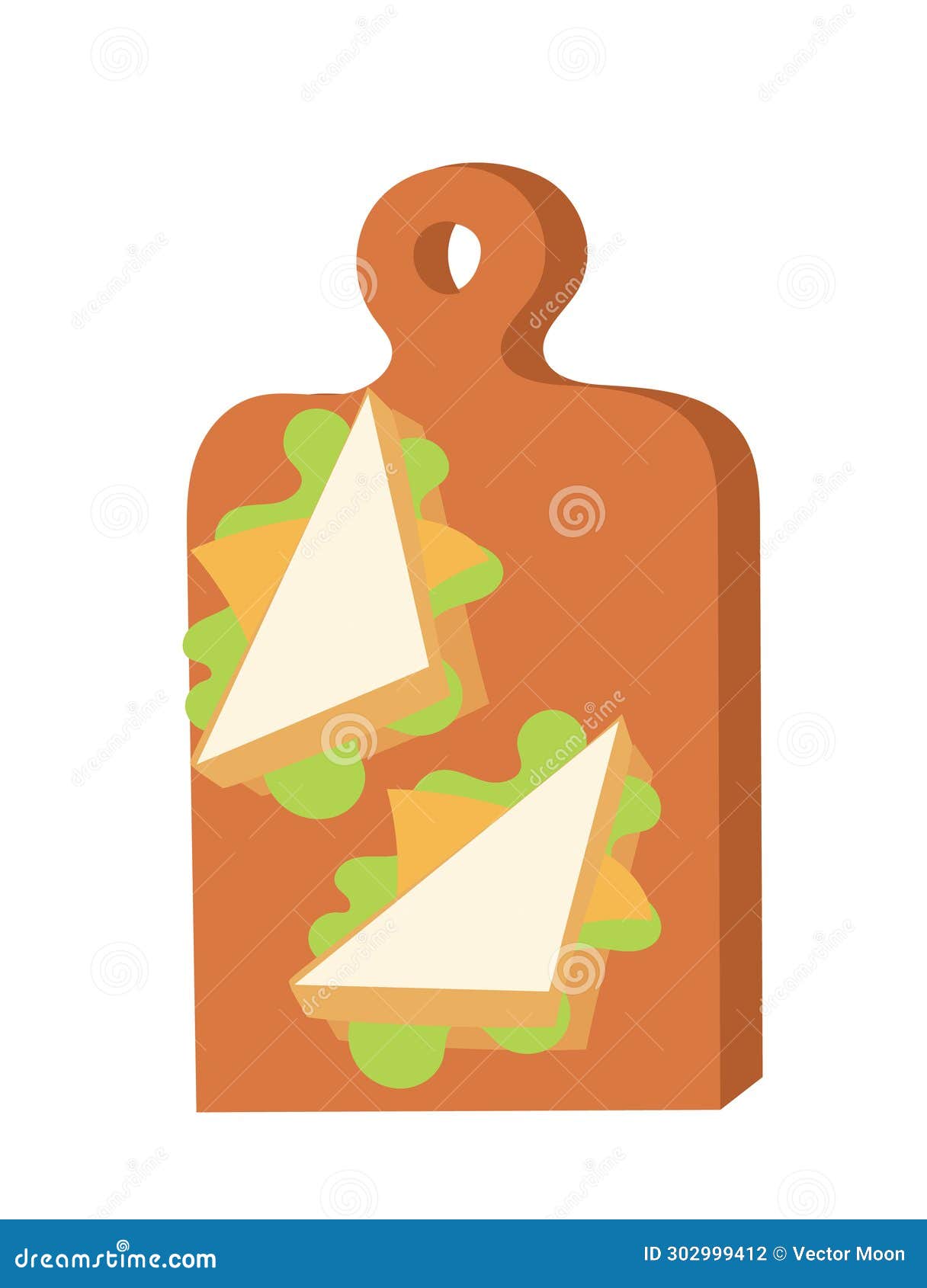 Two Triangle Sandwiches on a Cutting Board. Simple Flat Design Lunch or ...