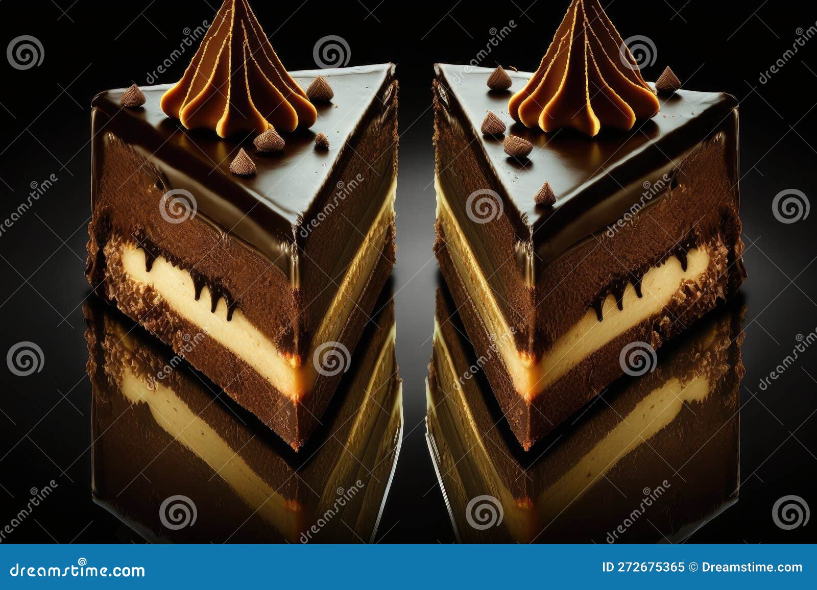 Two Triangular Pieces of Large Chocolate Birthday Cake with Candles ...