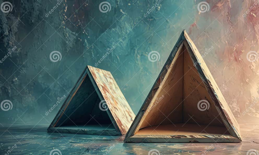 Two Triangular Wooden Structures, One with Visible Interior and the ...
