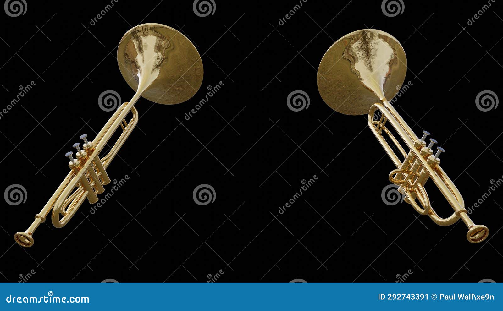 Two Trumpet Pointing Upwards. 3d Rendering. Stock Illustration ...