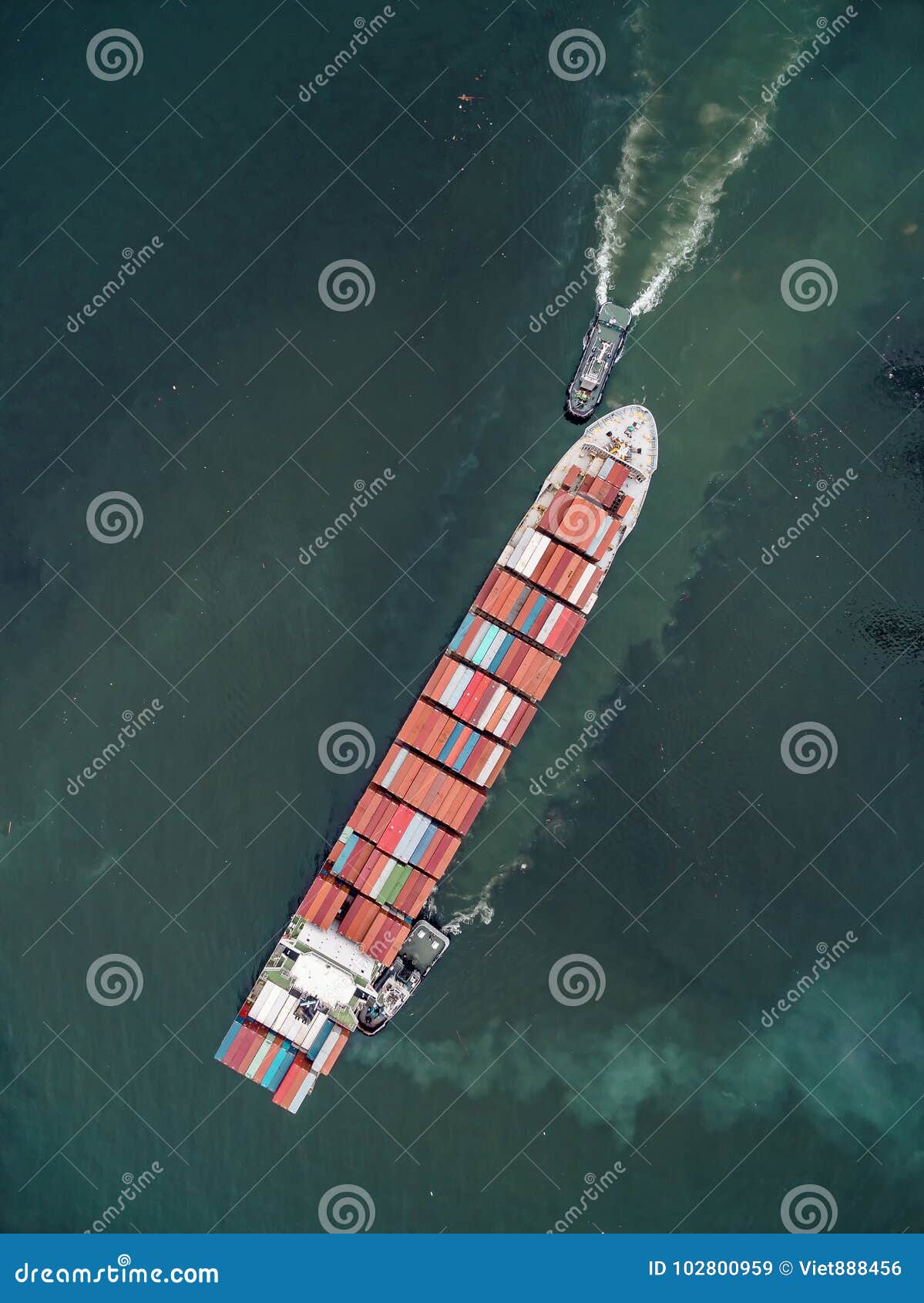 Two Tug Boat Towing Cargo Container in Warehouse Harbor at Thailand ...