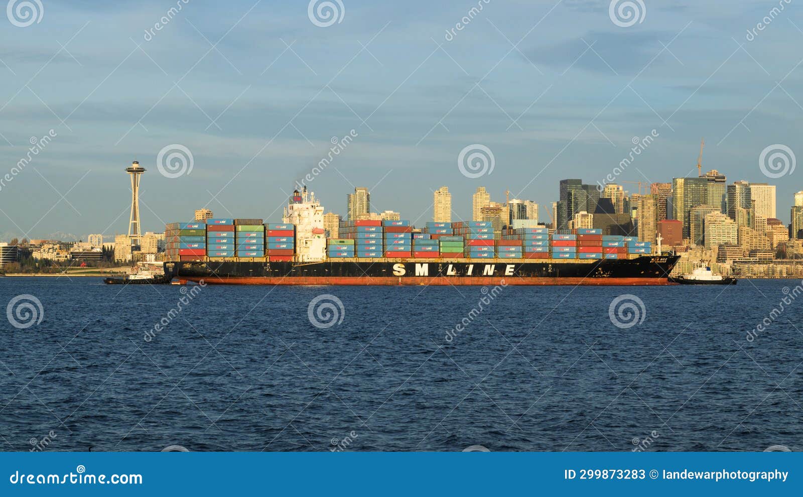 Two Tugs Guide SM Line Container Ship Quingdao Past Seattle Space ...